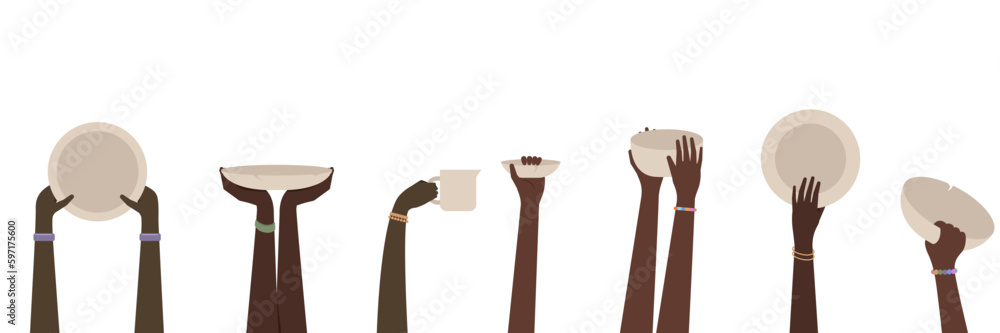 Starving people. Poverty stricken starving famine hands. Illustration ...