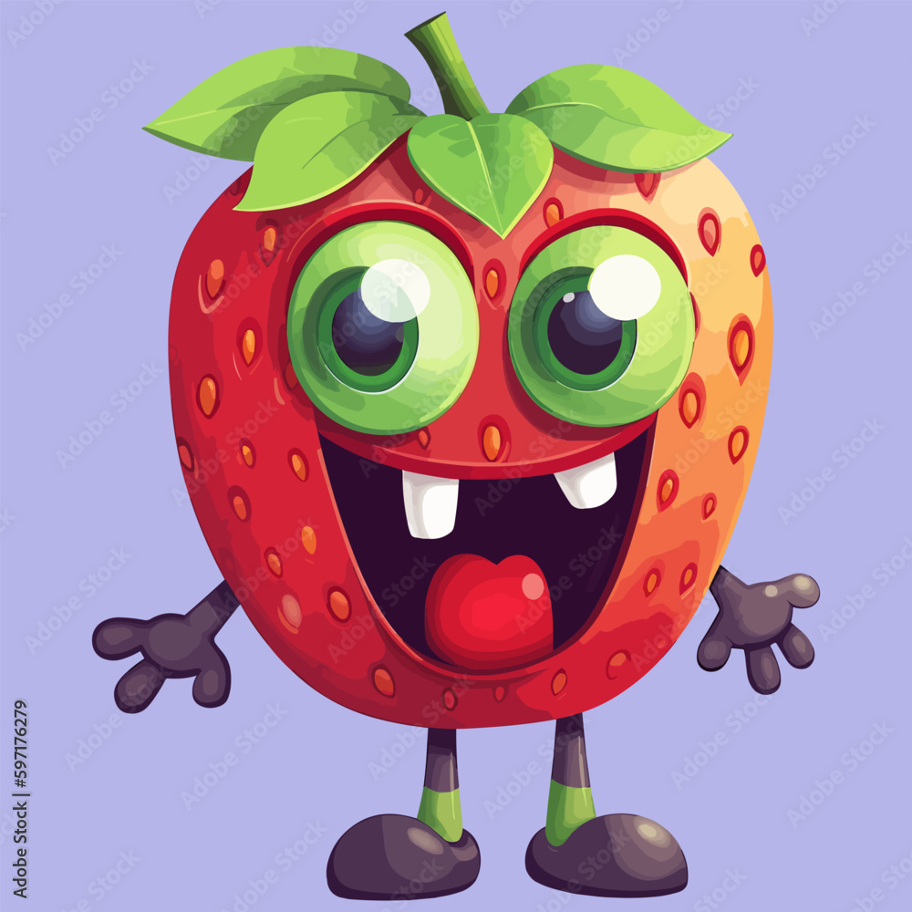 Cartoon funny smiling strawberry character. Vector illustration for ...