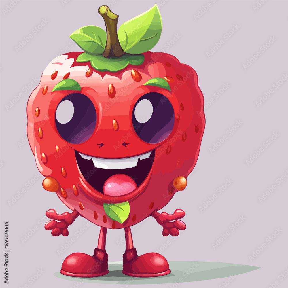 Cartoon funny smiling strawberry character. Vector illustration for ...