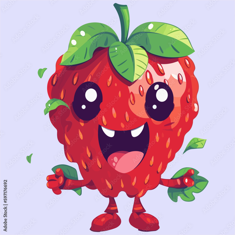 Cartoon funny smiling strawberry character. Vector illustration for ...