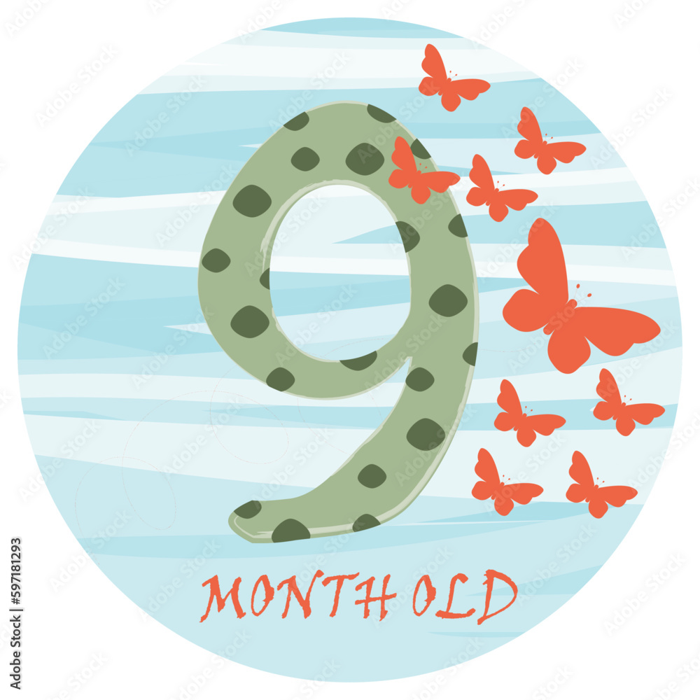blue number nine, number 9, baby month card with numbers for baby boy ...