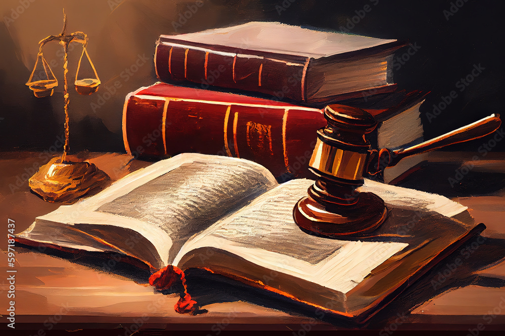 Old book in library with judge gavel on open law textbook in court ...