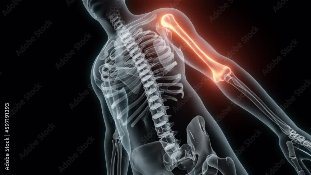 3D rendering of a medical animation of a Humerus. X-ray of a human ...