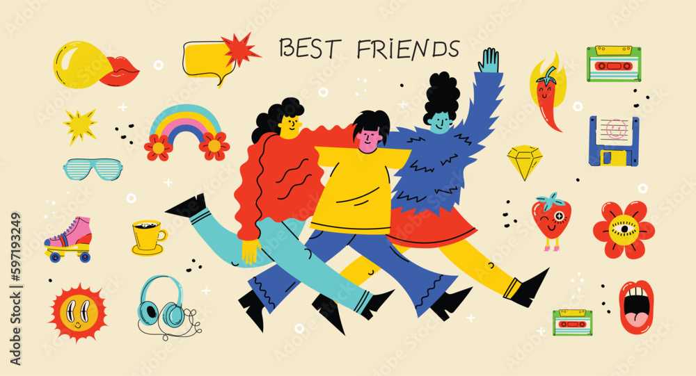 Best friends cocept illustration. Vector illustration of multicultural ...