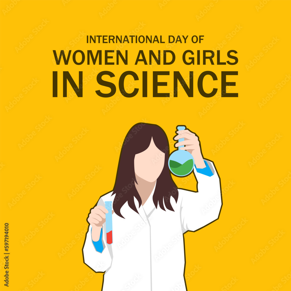 International day of women and girls in science theme template. Vector ...