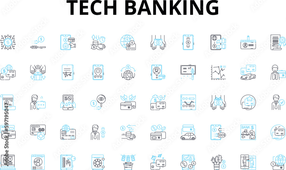 Tech banking linear icons set. Fintech, Blockchain, Cryptocurrency ... Tech banking linear icons set. Fintech, Blockchain, Cryptocurrency ...