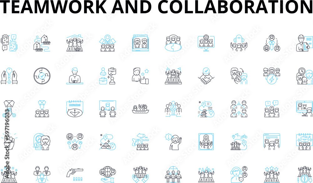 Teamwork and collaboration linear icons set. Synergy, Alliance ...
