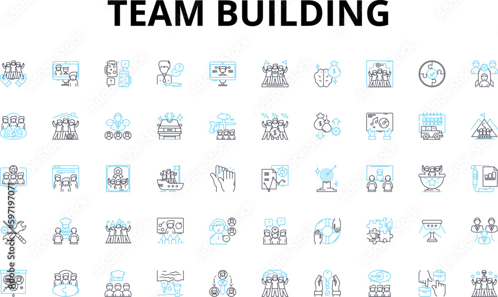 Team building linear icons set. Collaboration, Trust, Unity ...