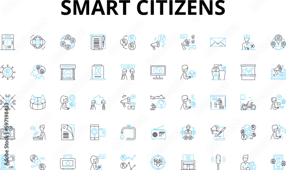 Smart Citizens Linear Icons Set Connected Digital Innovative Aware Proactive Collaborative