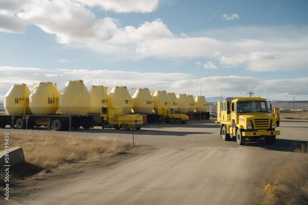 nuclear waste disposal facility, with trucks and equipment for ...