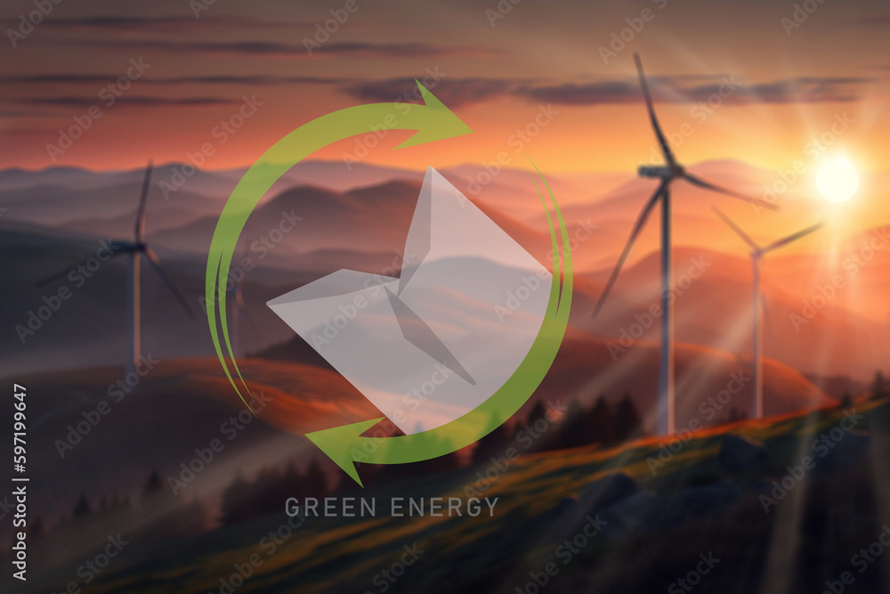 Clean energy concept backgrounds. Wind turbines with illustration of ...