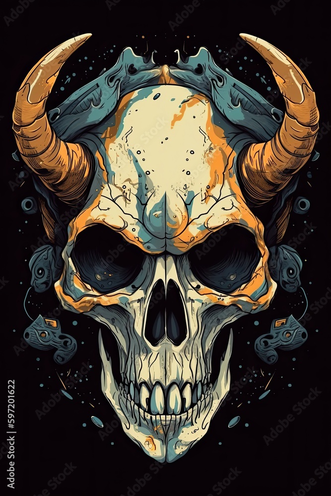Cartoon Animal skull Tshirt design. Generative AI Stock Illustration ...