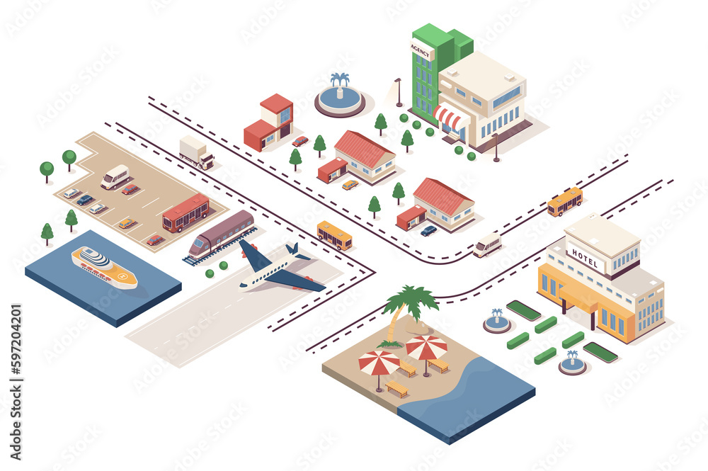 ภาพประกอบสต็อก Travel agency concept 3d isometric web infographic ...