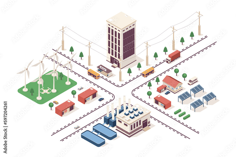 Renewable energy concept 3d isometric web infographic workflow process ...