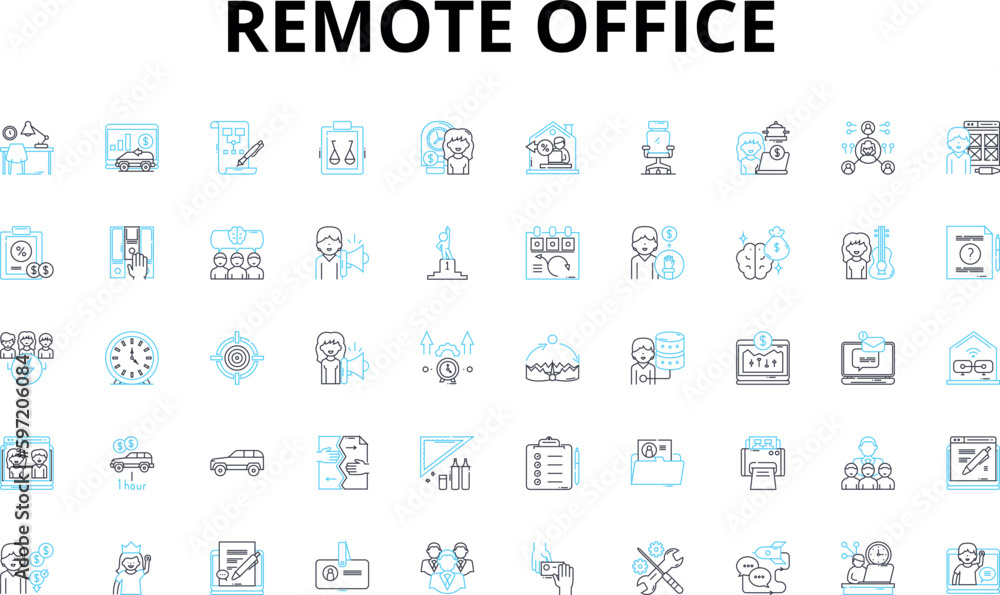 Remote office linear icons set. Telecommuting, Virtual, Remote, Digital ...