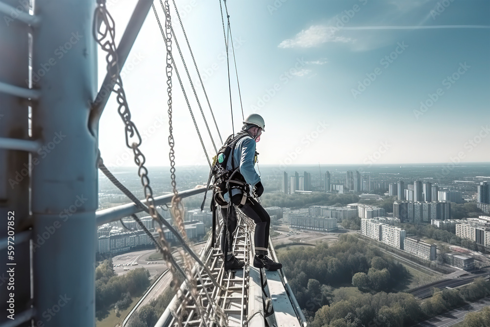 construction engineer worker at heights,architecture sci-fi ...