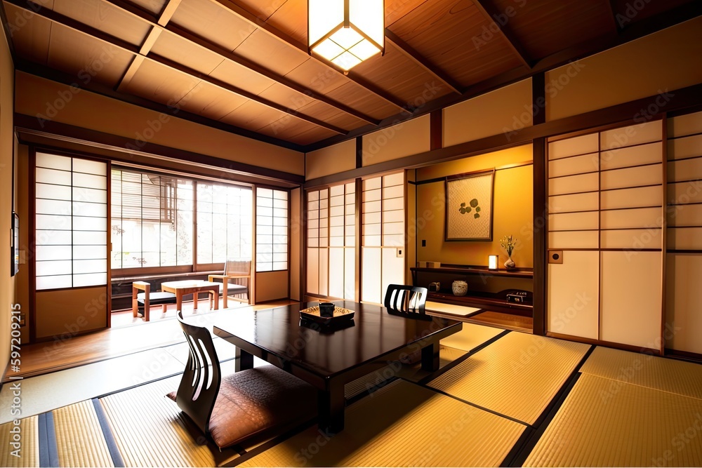 beautiful room with traditional japanese style, featuring sliding doors ...