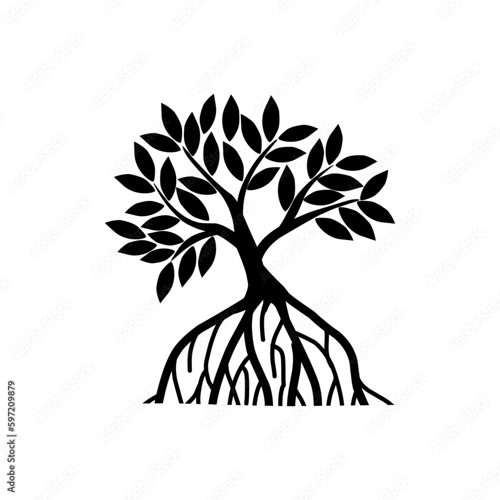 mangrove tree vector silhouette, black and white colors Stock Vector | Adobe Stock