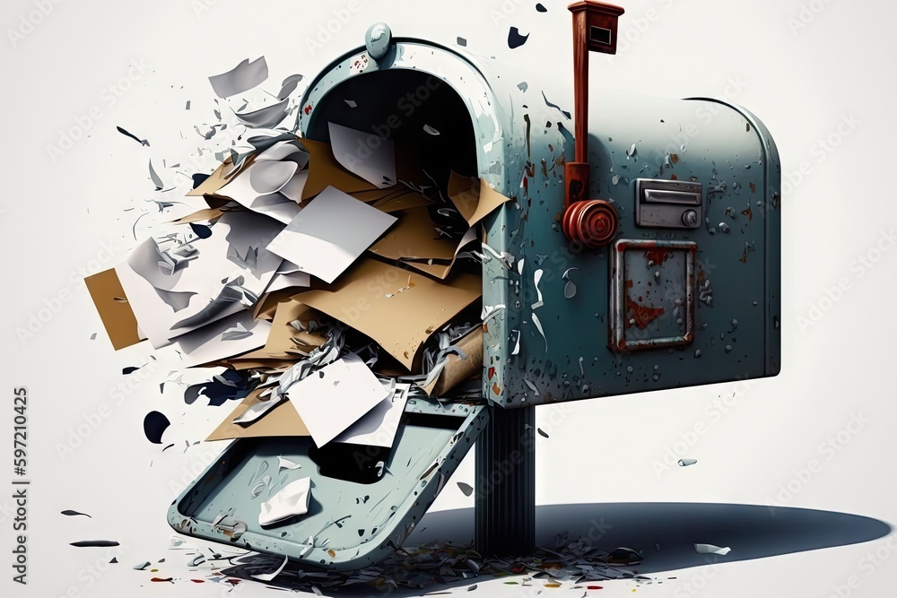 mailbox with overflowing mailbox, spilling over with mail, created with ...