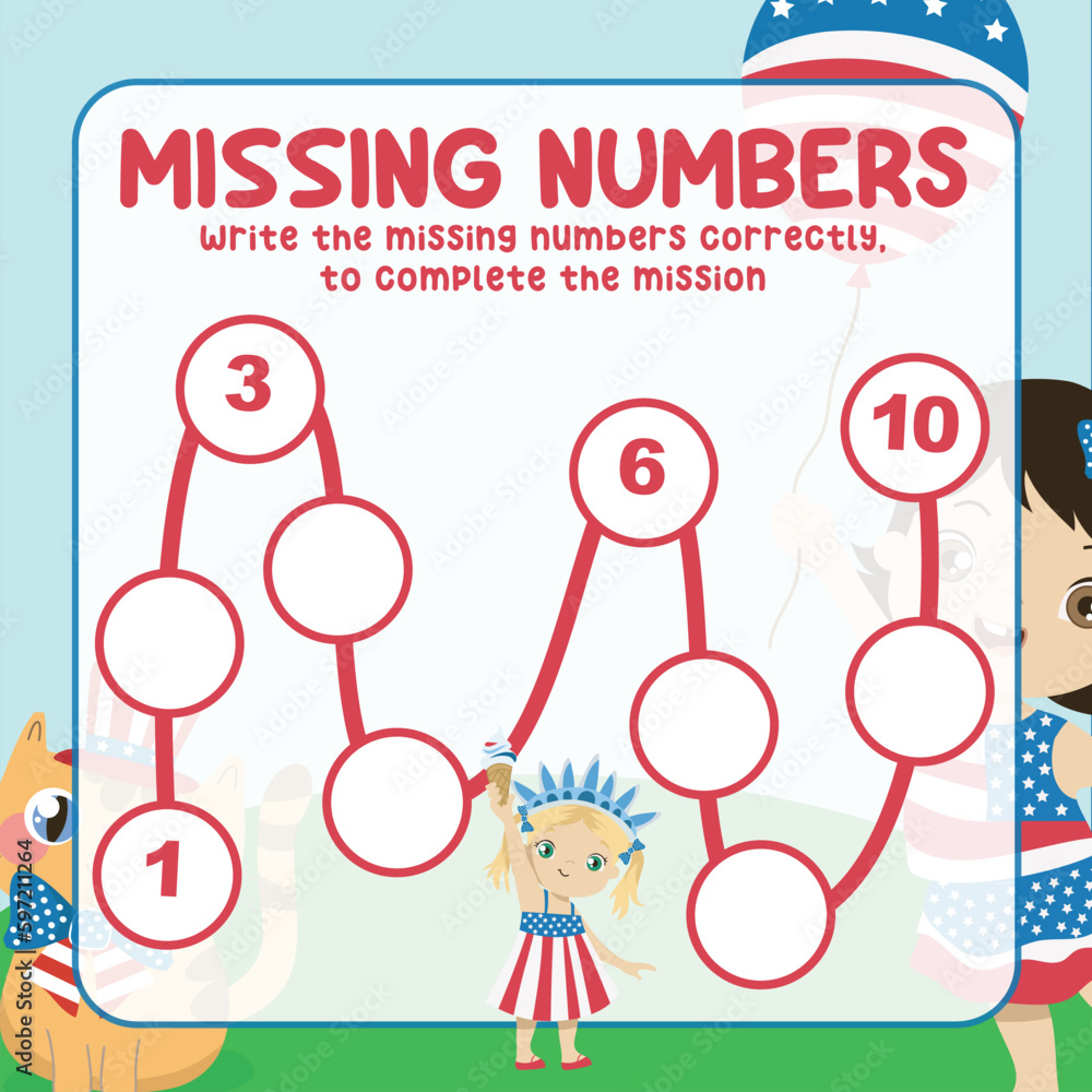 Vetor de Missing numbers. Write the answer correctly. Educational ...