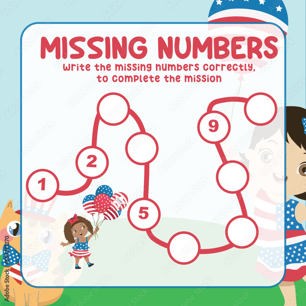 Vetor de Missing numbers. Write the answer correctly. Educational ...