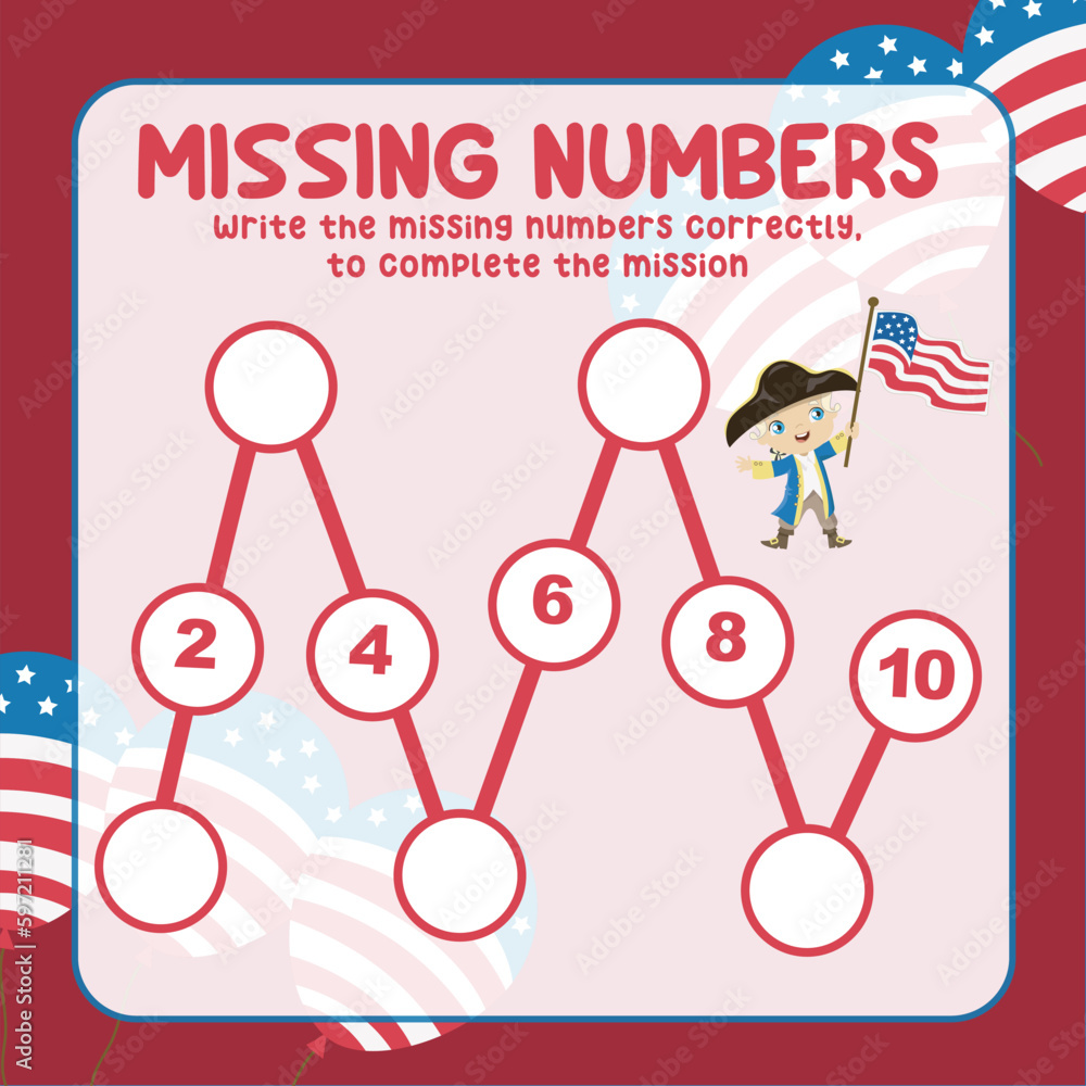 Vetor de Missing numbers. Write the answer correctly. Educational ...