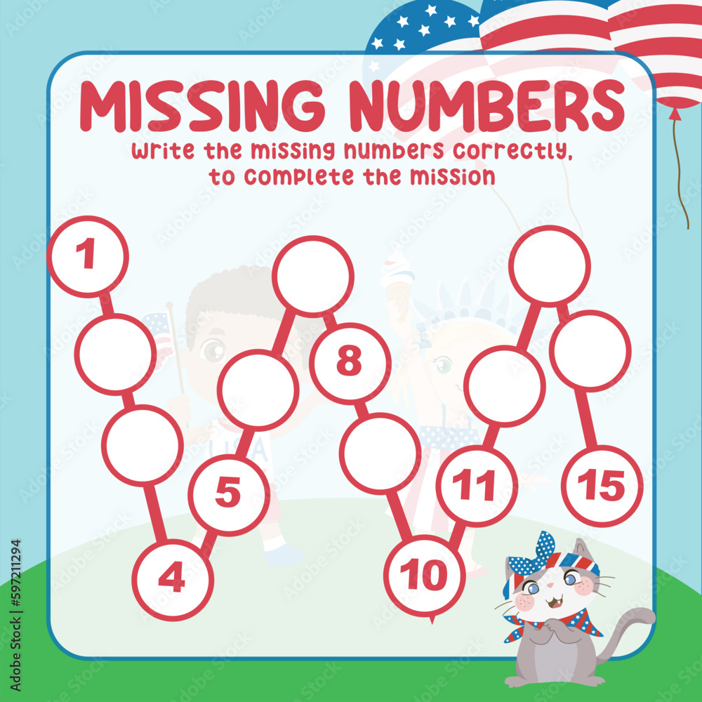 Vetor de Missing numbers. Write the answer correctly. Educational ...