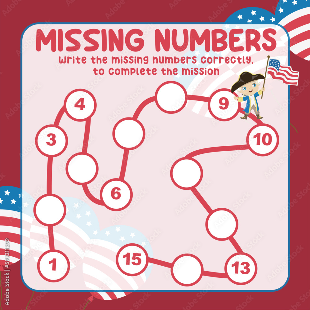 Vetor de Missing numbers. Write the answer correctly. Educational ...