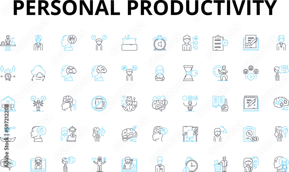 Personal productivity linear icons set. Focus, Efficiency, Time ...
