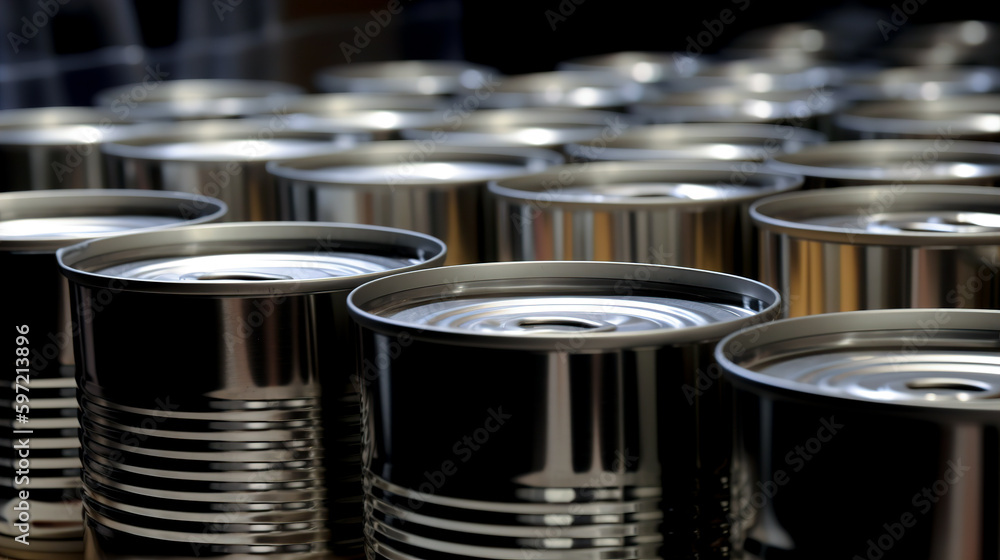 Production of cans for canning in large quantities in a factory. Canned ...