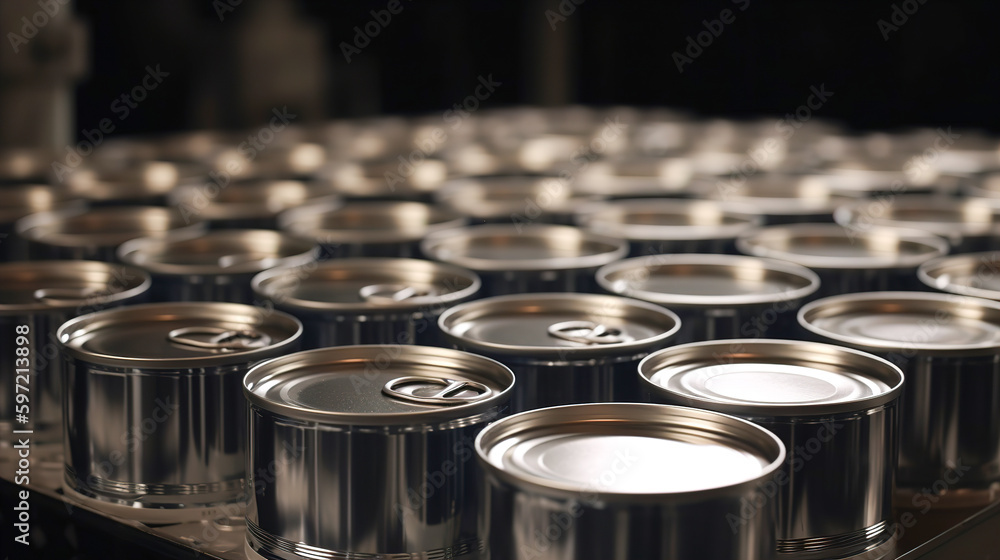 Production of cans for canning in large quantities in a factory. Canned ...