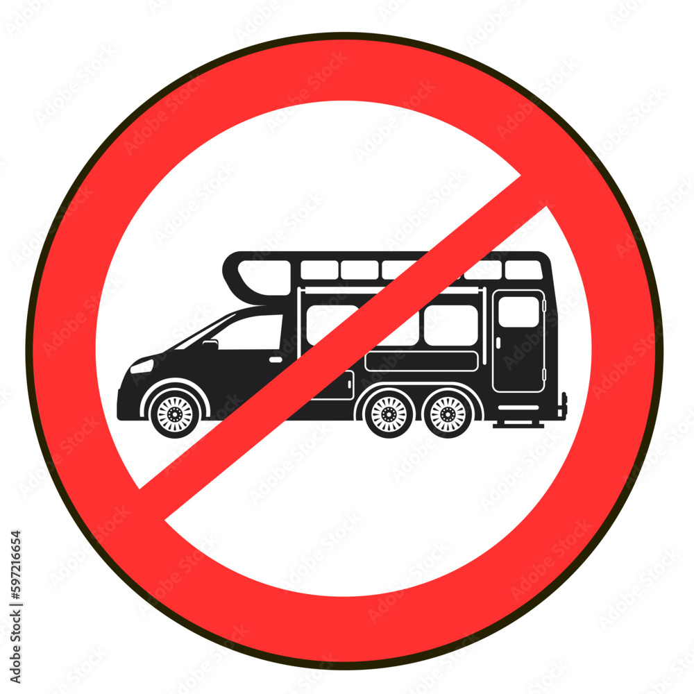 No parking sign No motor caravan road sign. Vector illustration of red ...