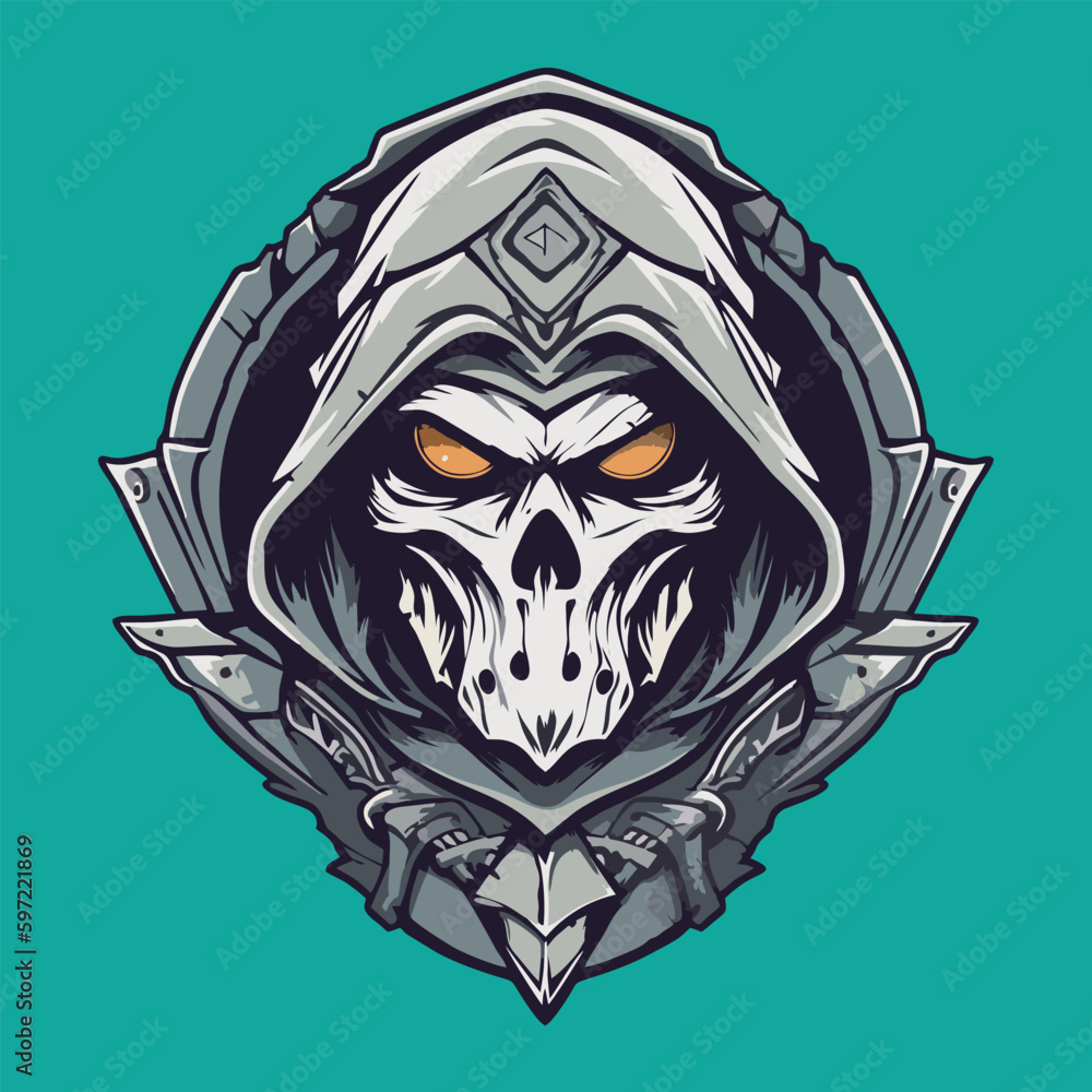 Grim reaper head vector illustration on turquoise background Stock ...