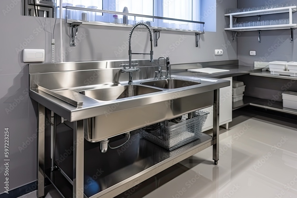 cleaning station, with sink and running water, for washing dishes in a ...