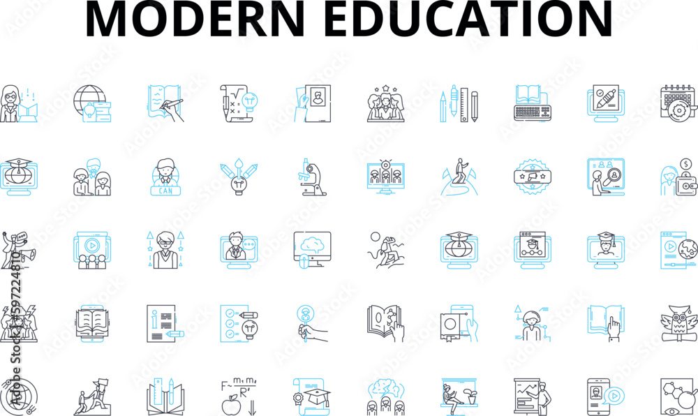 Modern education linear icons set. Technology, Collaboration ...