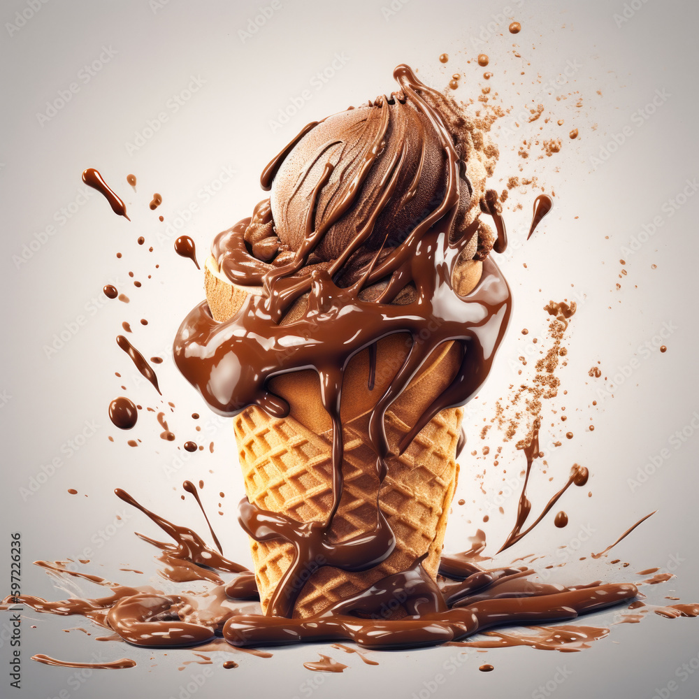 Chocolate soft serve ice cream with choco splash and swirls. poster ...