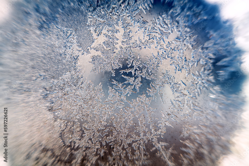 Window ice, crystallization and ice spicule, frost flower like an ...