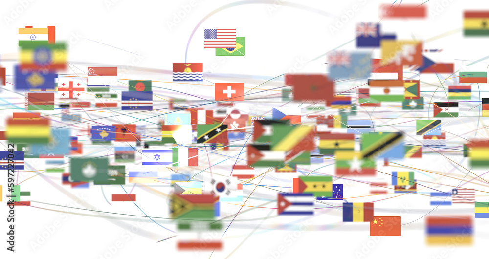World map with all states and their flags,3d render - PNG transparent ...