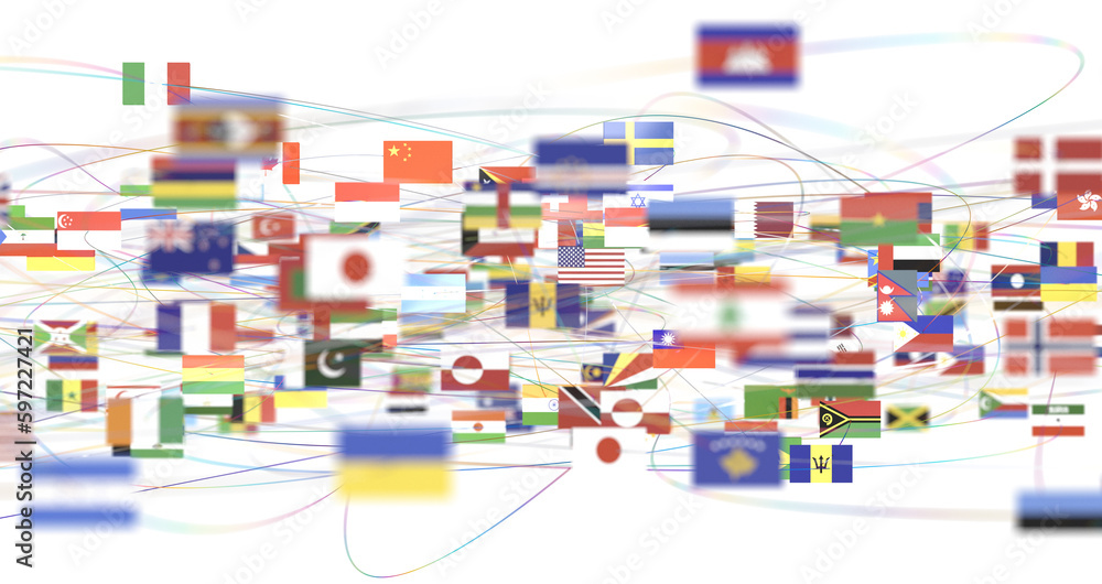 World map with all states and their flags,3d render - PNG transparent ...