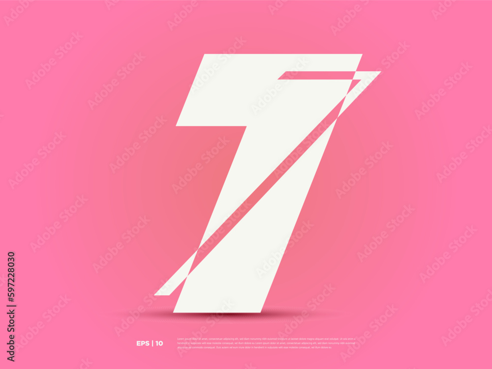 Creative number seven, seventh, 7th, 7 font shape, modern dynamic flat ...