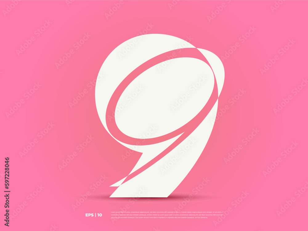 Creative number nine, ninth, 9th, 9 font shape, modern dynamic flat ...