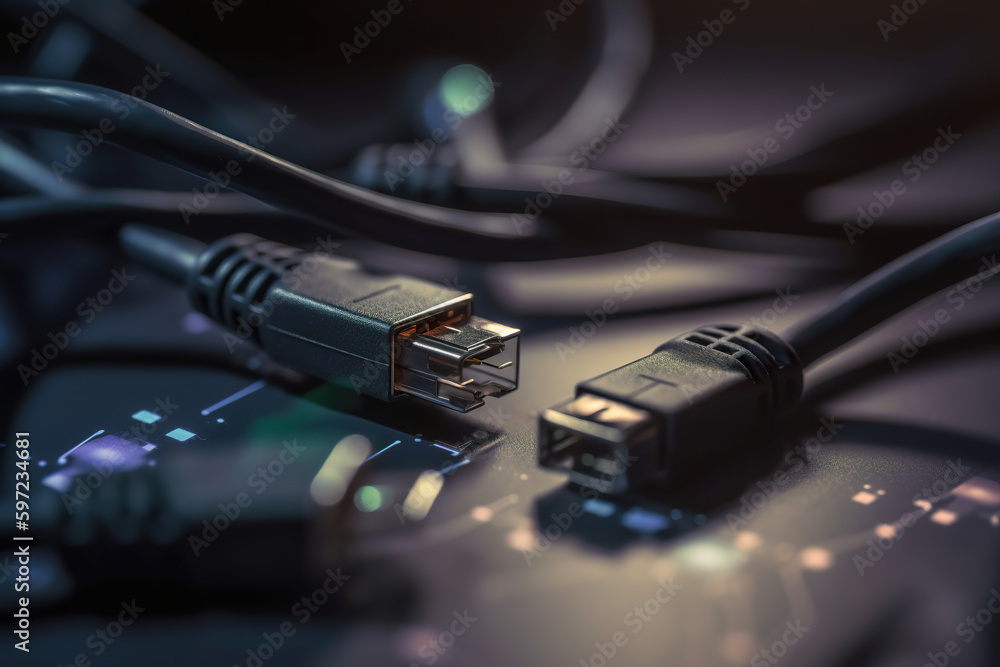 Server staggered cables and interfaces. Network cables connected in ...