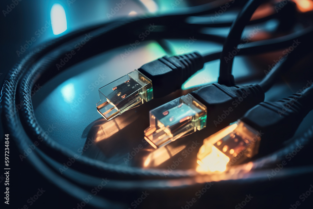 Server staggered cables and interfaces. Network cables connected in ...