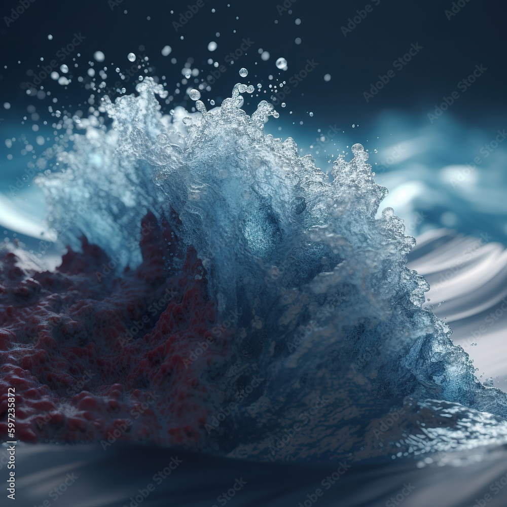 Fluid simulation in an image of waves in blue water. Abstract light ...