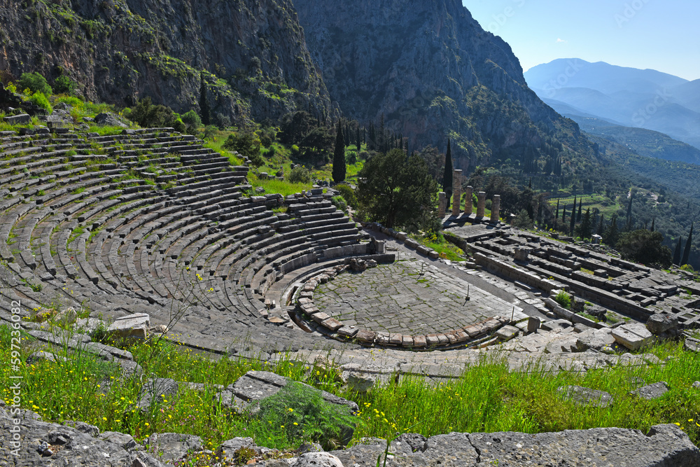 Delphi, Phocis, Greece. Ancient Theater of Delphi. The theater, with a ...