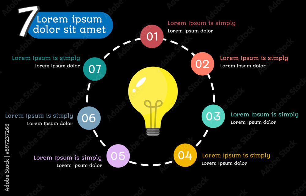 Circle chart infographic with 7 option. For business data presentation ...