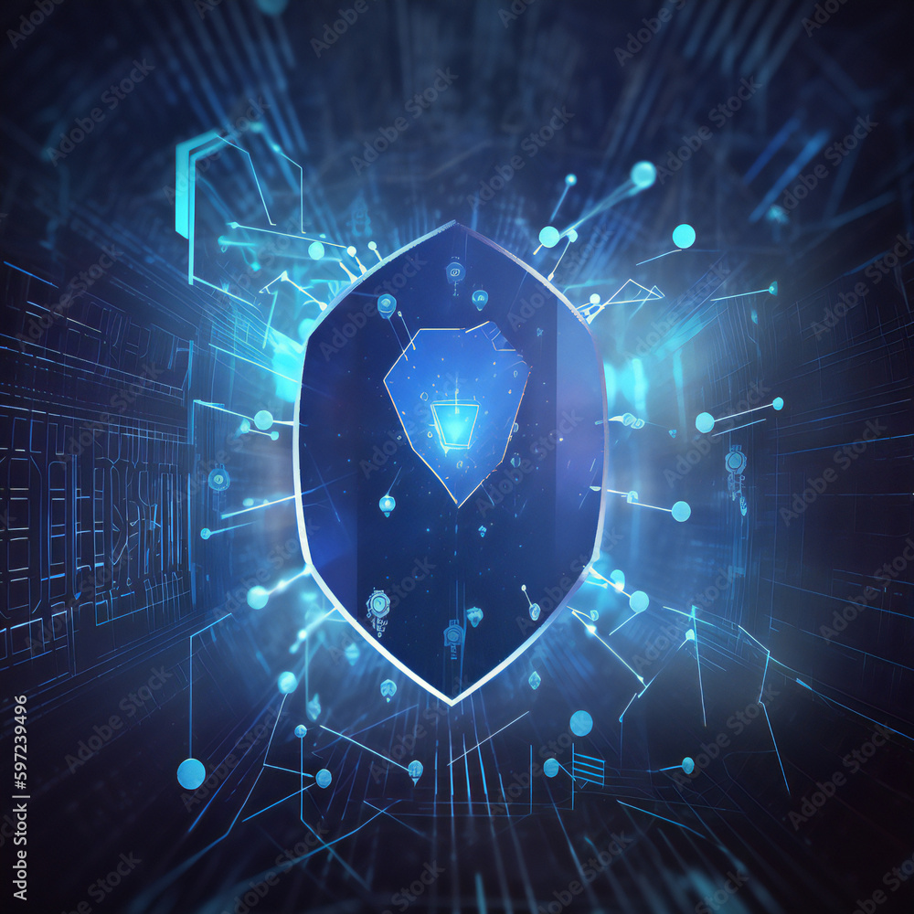 Cybersecurity Ai Shield Created With Generative Ai Technology Stock