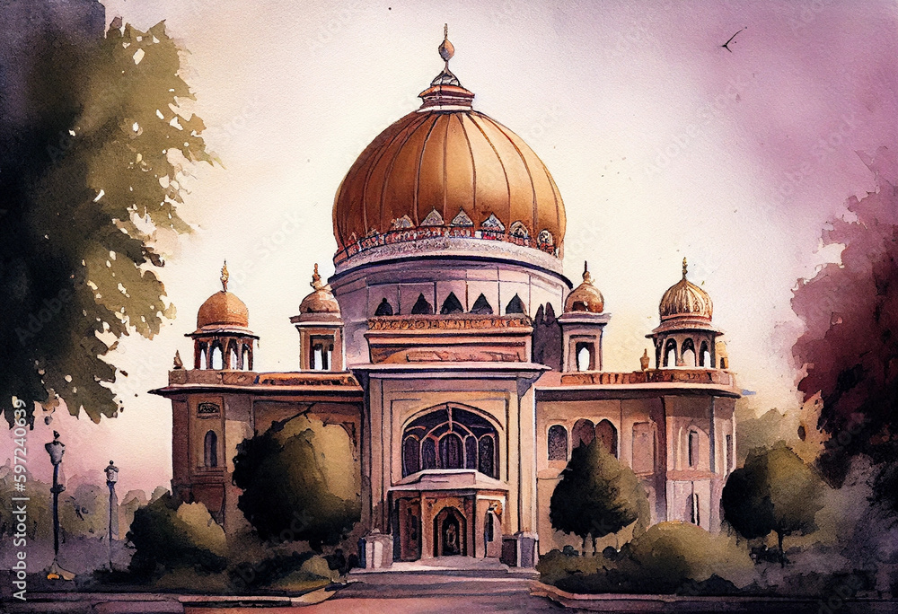 A tranquil scene of a Sikh gurdwara with its iconic golden dome ...