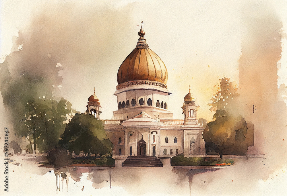 A tranquil scene of a Sikh gurdwara with its iconic golden dome ...