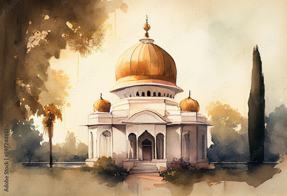 A tranquil scene of a Sikh gurdwara with its iconic golden dome ...